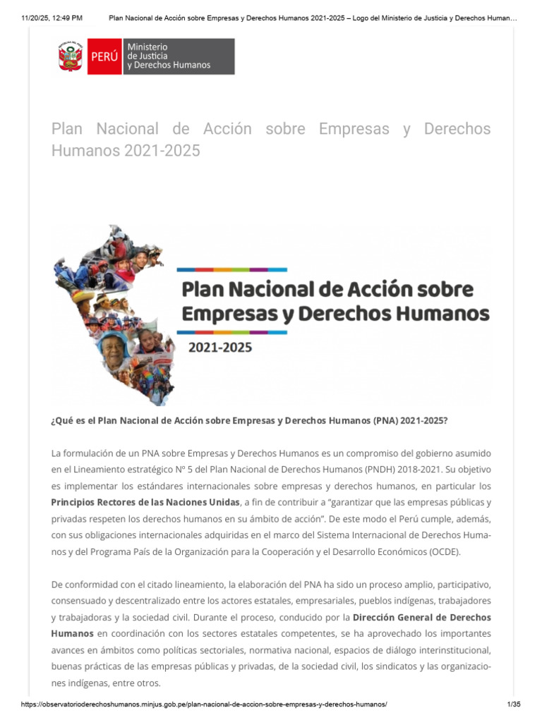 Plan Nacional de Acción Sobre Empresas y Derechos Humanos 2021-2025 ...