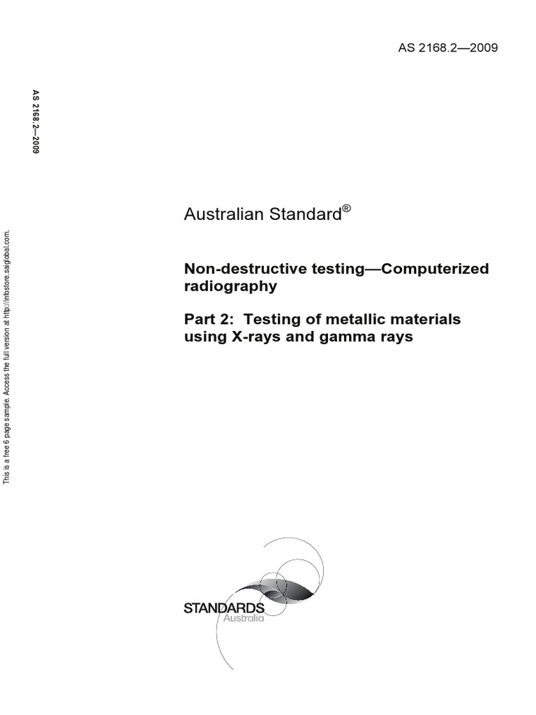As 2168.2-2009 Non-Destructive Testing - Computerized Radiography ...
