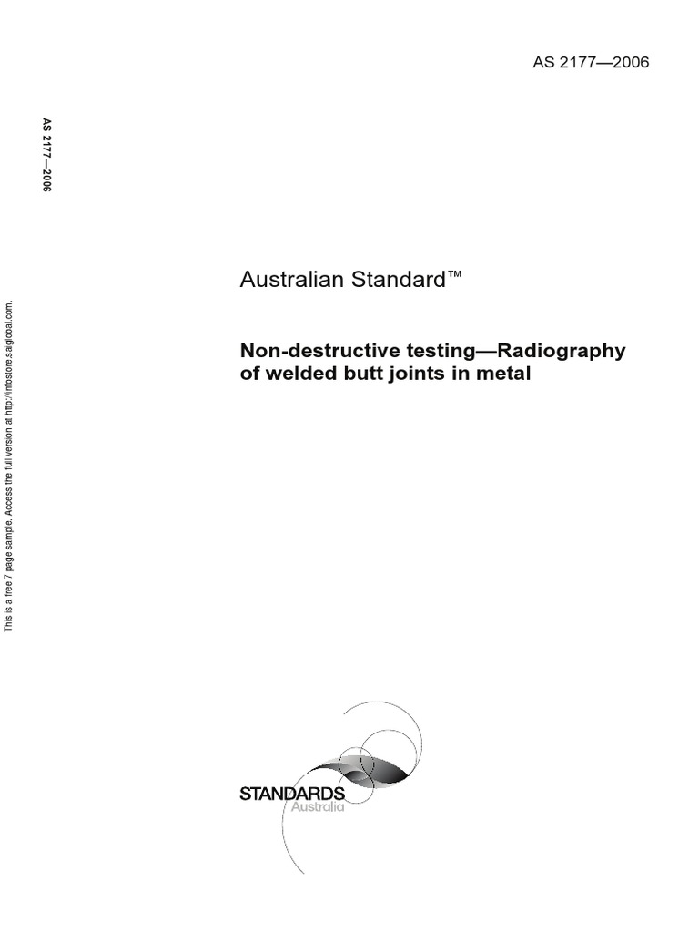 As 2177-2006 Non-Destructive Testing - Radiography of Welded Butt ...