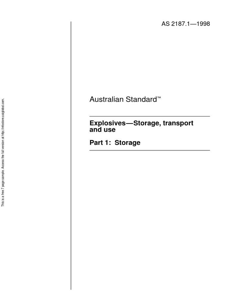 As 2187.1-1998 Explosives - Storage Transport and Use Storage | PDF ...
