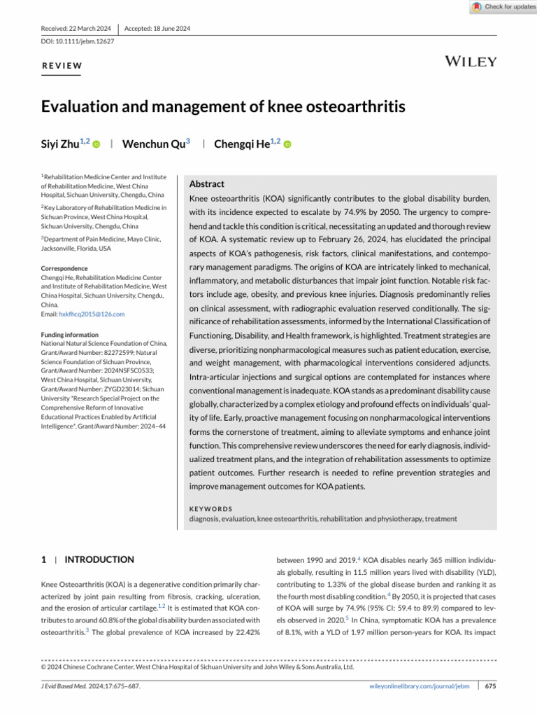 Evaluation and Management of Knee Osteoarthritis | PDF | Osteoarthritis ...