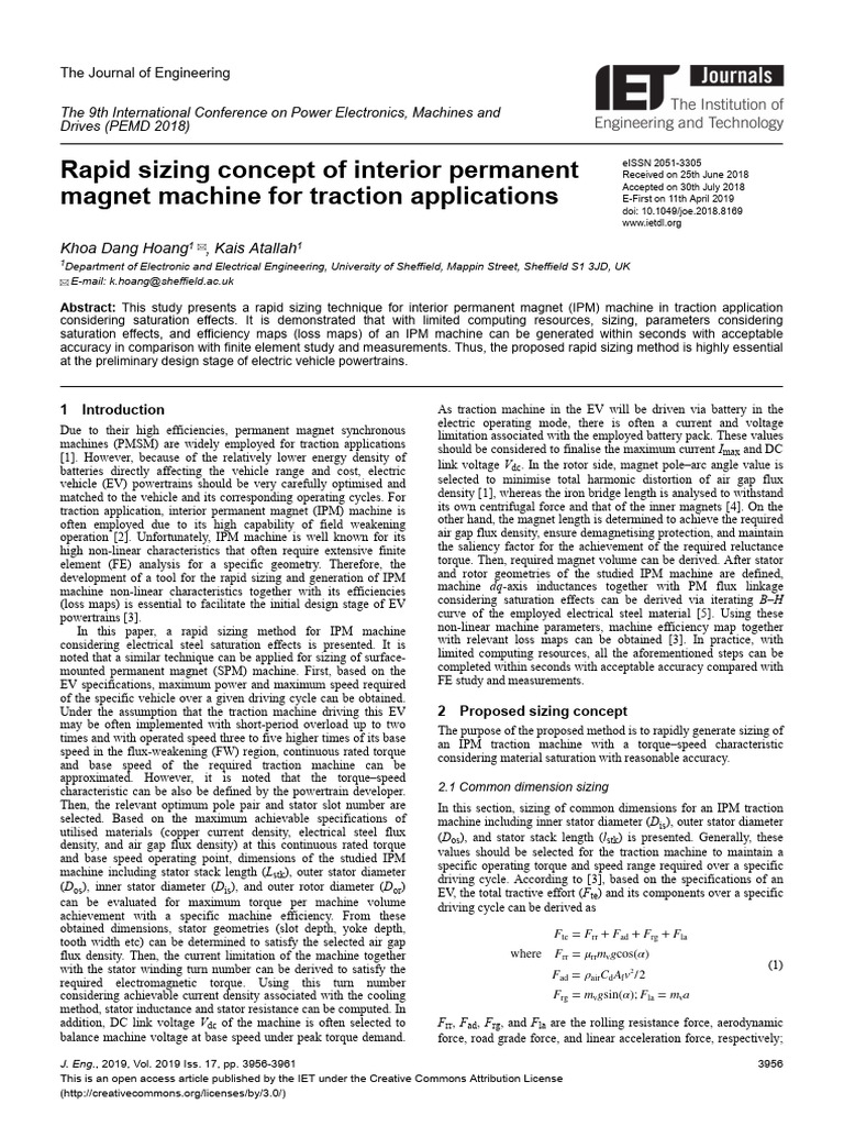Rapid Sizing Concept of Interior Permanent Magnet | PDF | Inductance ...