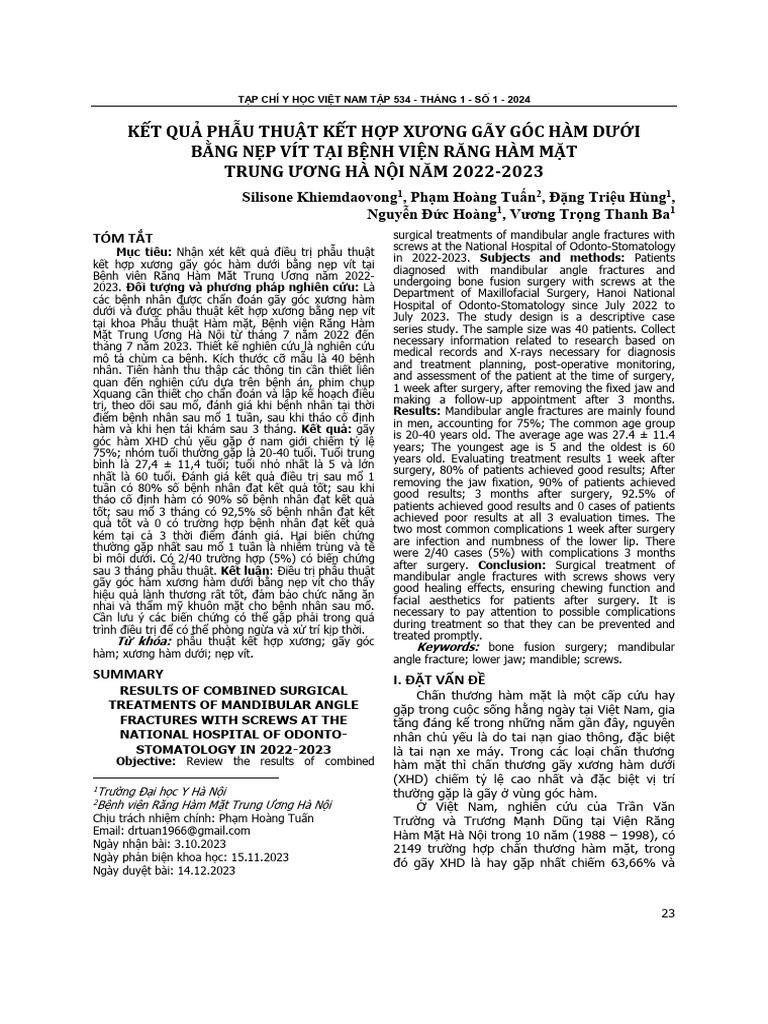 Ket Qua Phau Thuat Ket Hop Xuong Gay Goc Ham Duoi | PDF