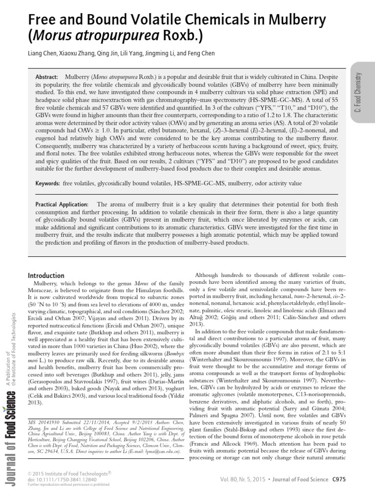 Free and Bound Volatile Chemicals in Mulberry | PDF | Gas ...