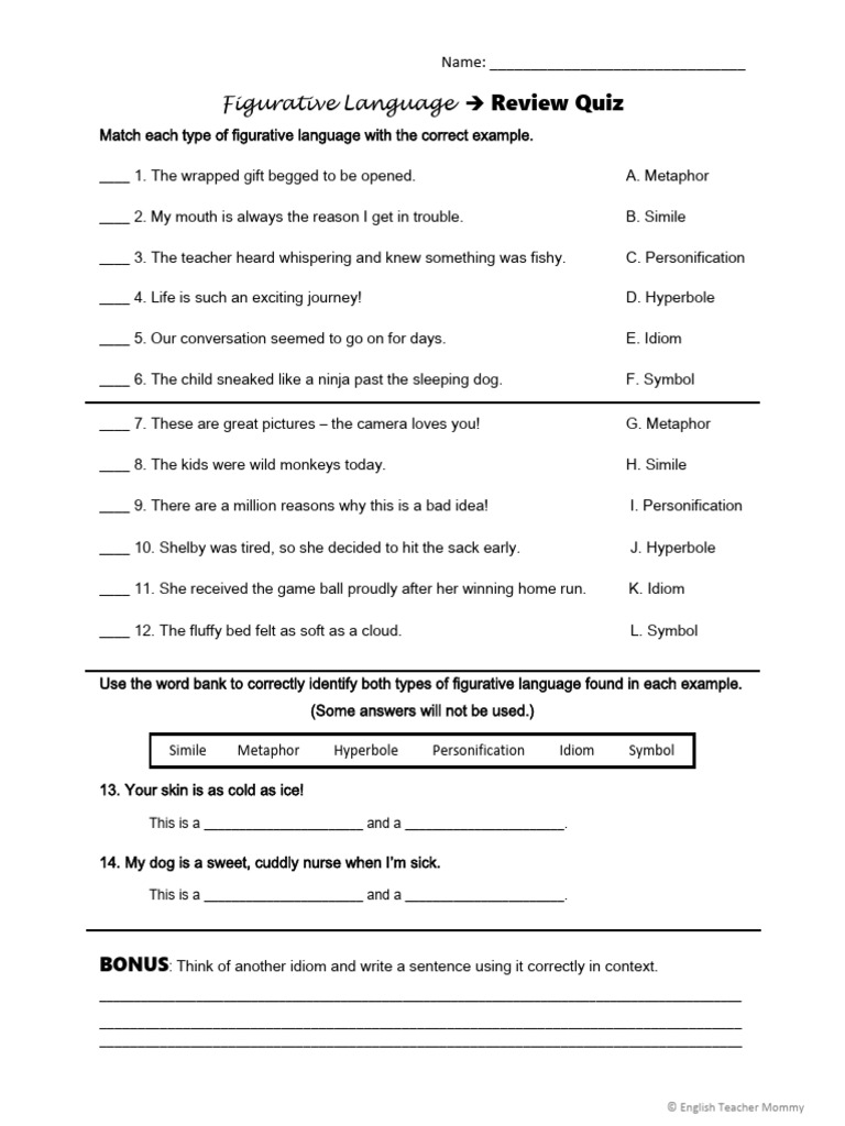 Figurative Language Practice Quizzes | PDF | Metaphor