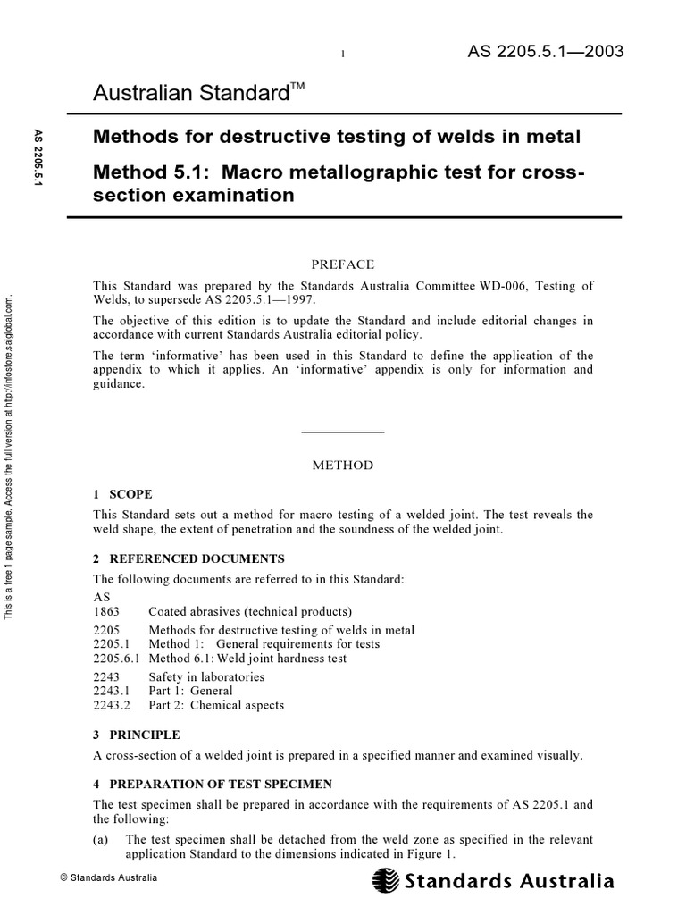 As 2205.5.1-2003 Methods For Destructive Testing of Welds in Metal ...