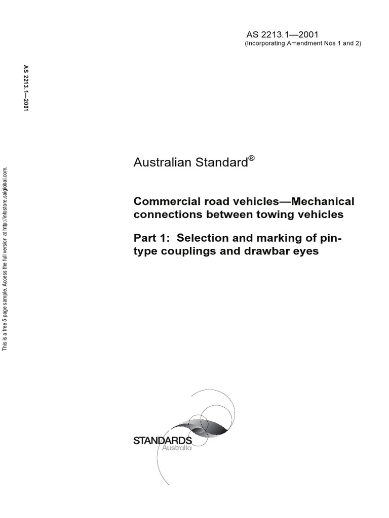 As 2213.1-2001 Commercial Road Vehicles - Mechanical Connections ...