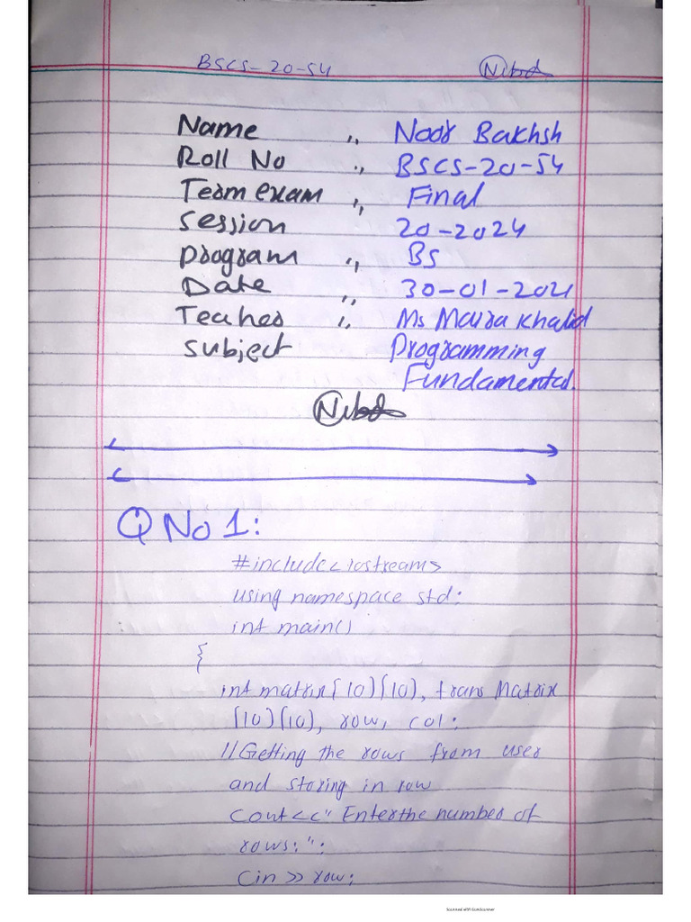 NOOR BAKHSH BSCS 20-54 Programing Fundamental Lab | PDF