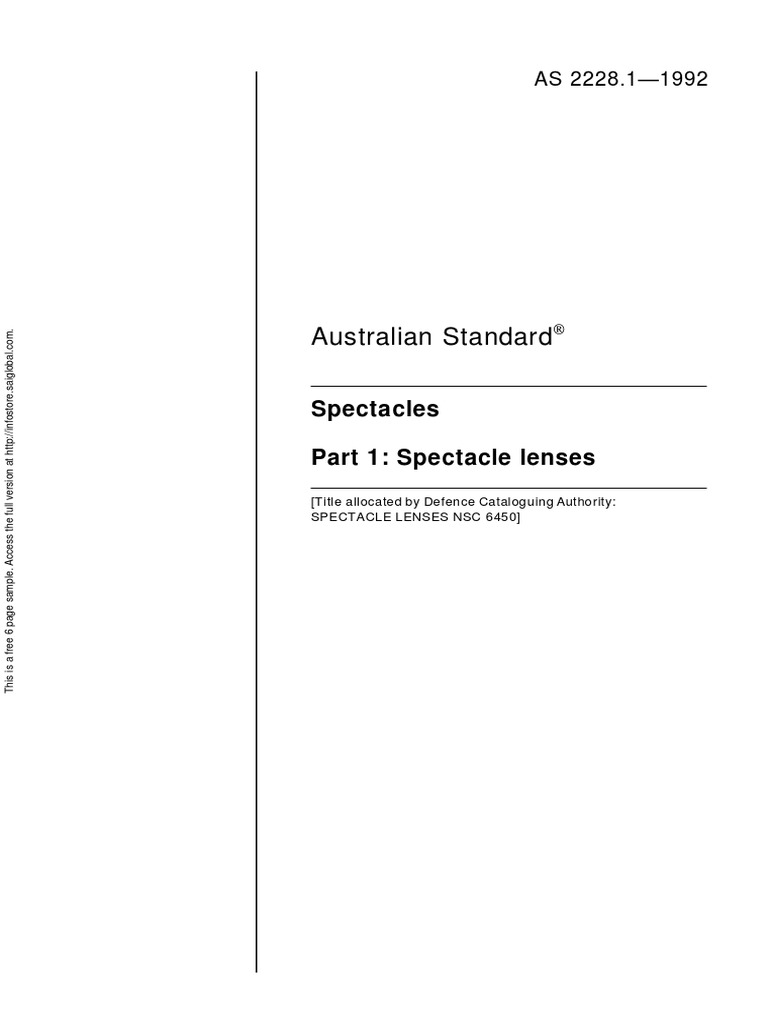 As 2228.1-1992 Spectacles Spectacle Lenses | PDF | Lens (Optics) | Glasses