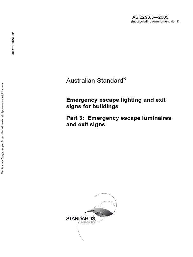 As 2293.3-2005 Emergency Escape Lighting and Exit Signs For Buildings ...
