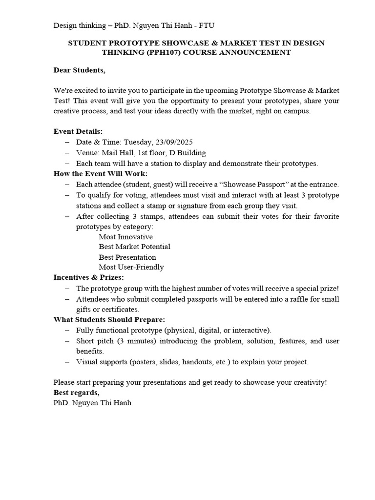 Prototype Showcase & Market Test Event | PDF | Prototype