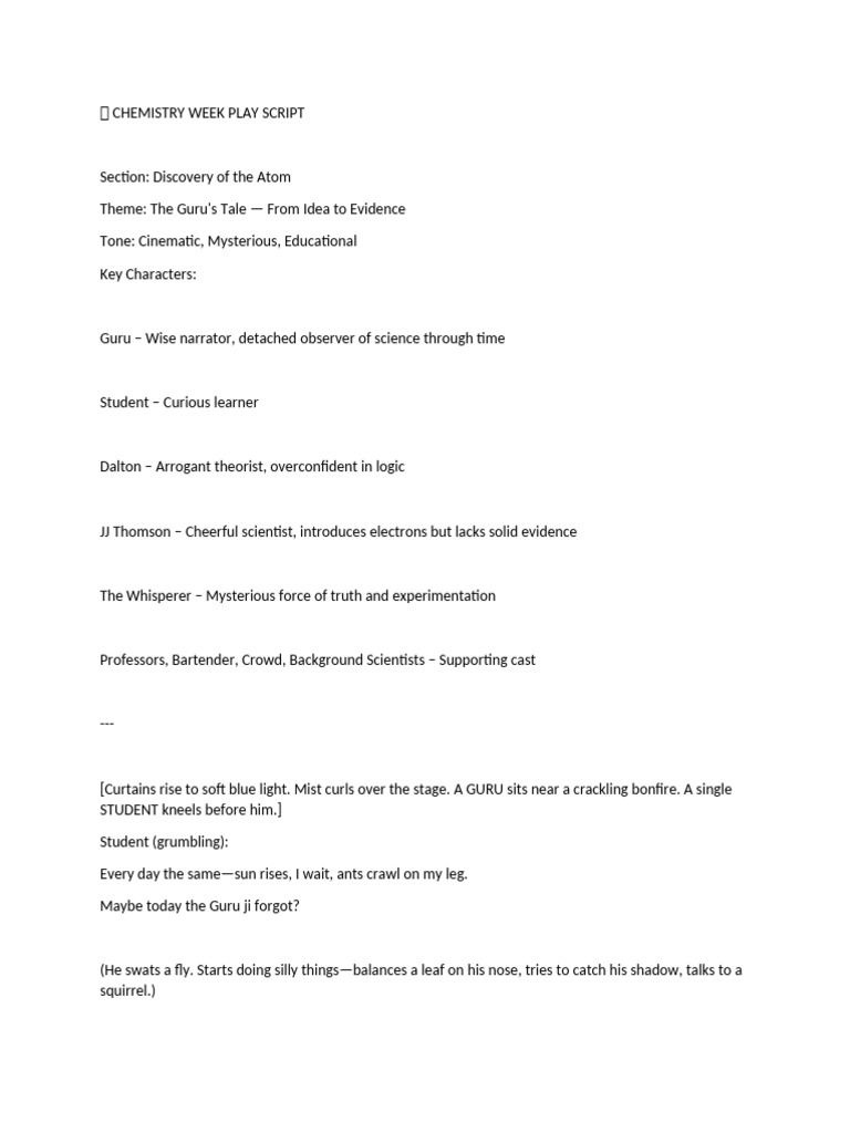 ? Chemistry Week Play Script (1o)[1] | PDF | Atomic Physics
