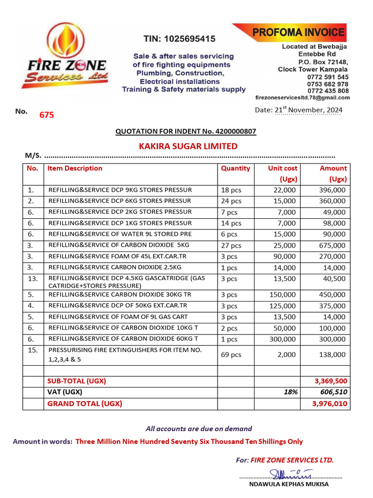 FIRE ZONE Quotation Indent 4200000807 Kakira N | PDF