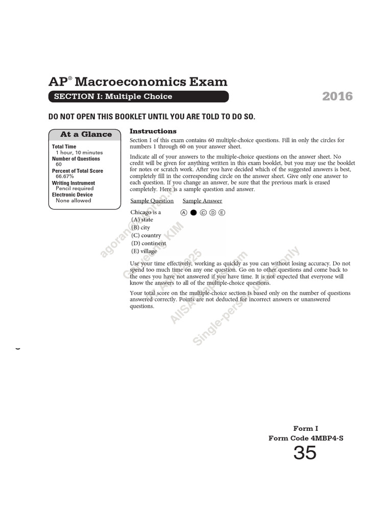 AP Macroeconomics Exam: SECTION I: Multiple Choice | PDF