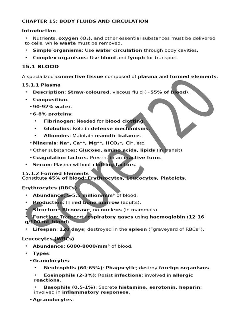 Body Fluids NCERT Biology Notes | PDF | Heart | Diastole