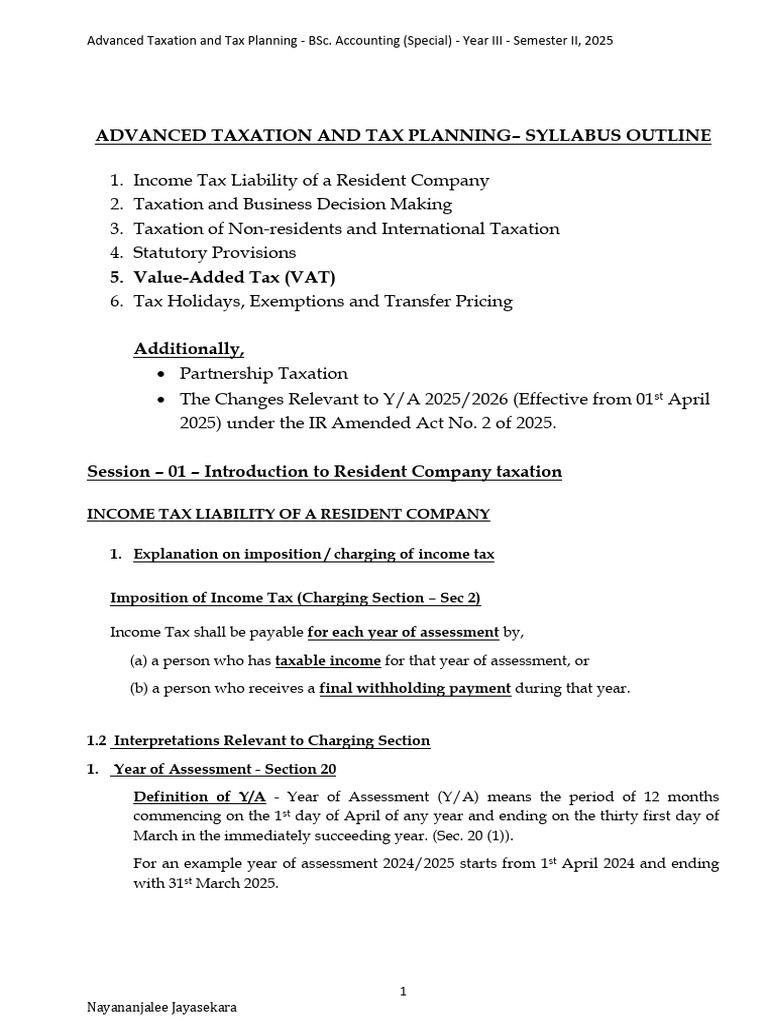 Advanced Taxation Planning Syllabus 2025 | PDF | Taxes | Tax Deduction