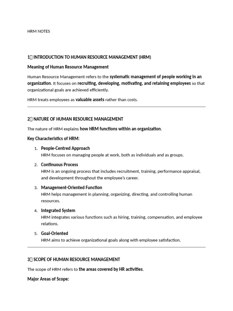 HRM NOTES | PDF | Human Resource Management | Human Resources