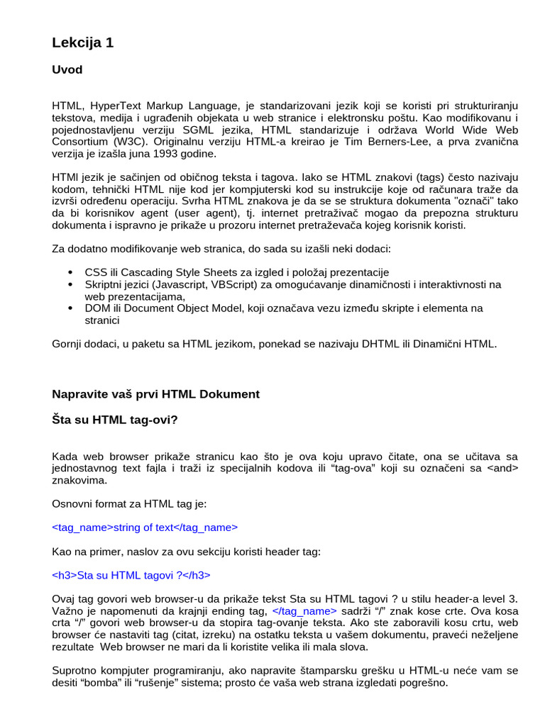 Lekcija 1 HTML | PDF