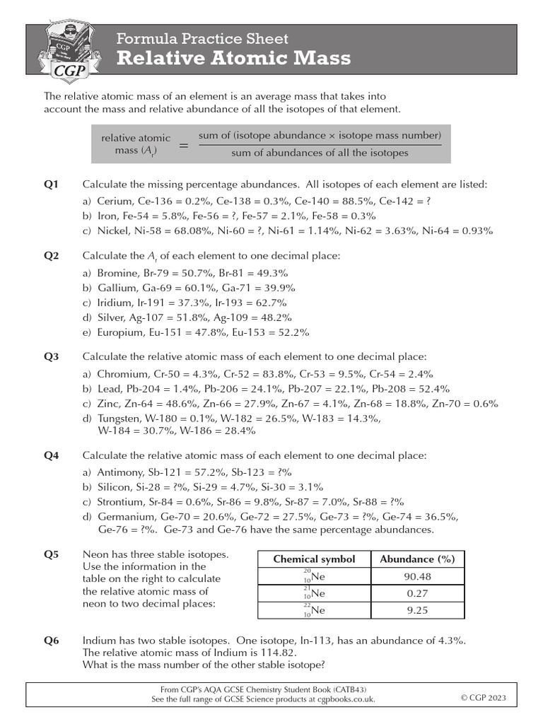CGP GCSE Chemistry RelativeAtomicMass | PDF | Isotope | Chemical Elements