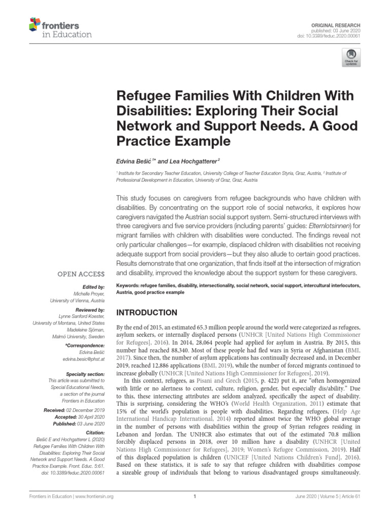 Bešić and Hochgatterer - 2020 - Refugee Families With Children With ...