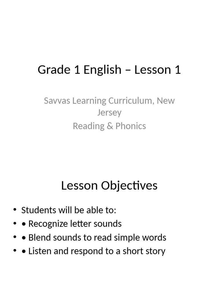 Grade 1 English Lesson 1 Complete Lesson | PDF