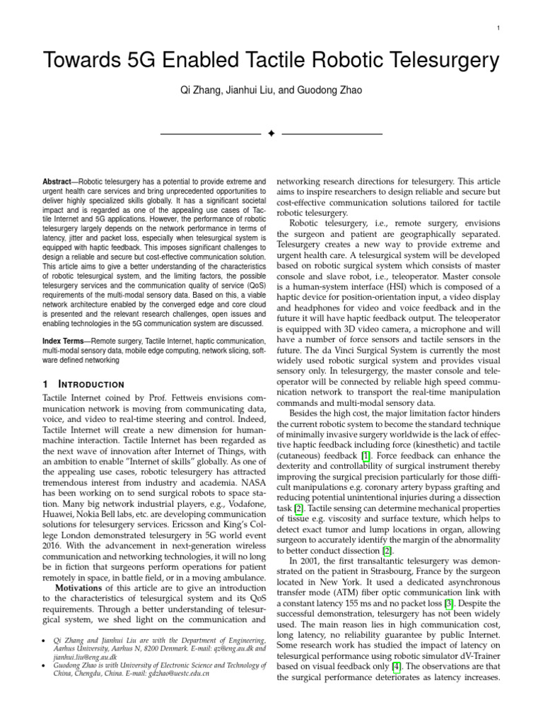 5G Tactile Robotic Telesurgery Insights | PDF | Telecommunications