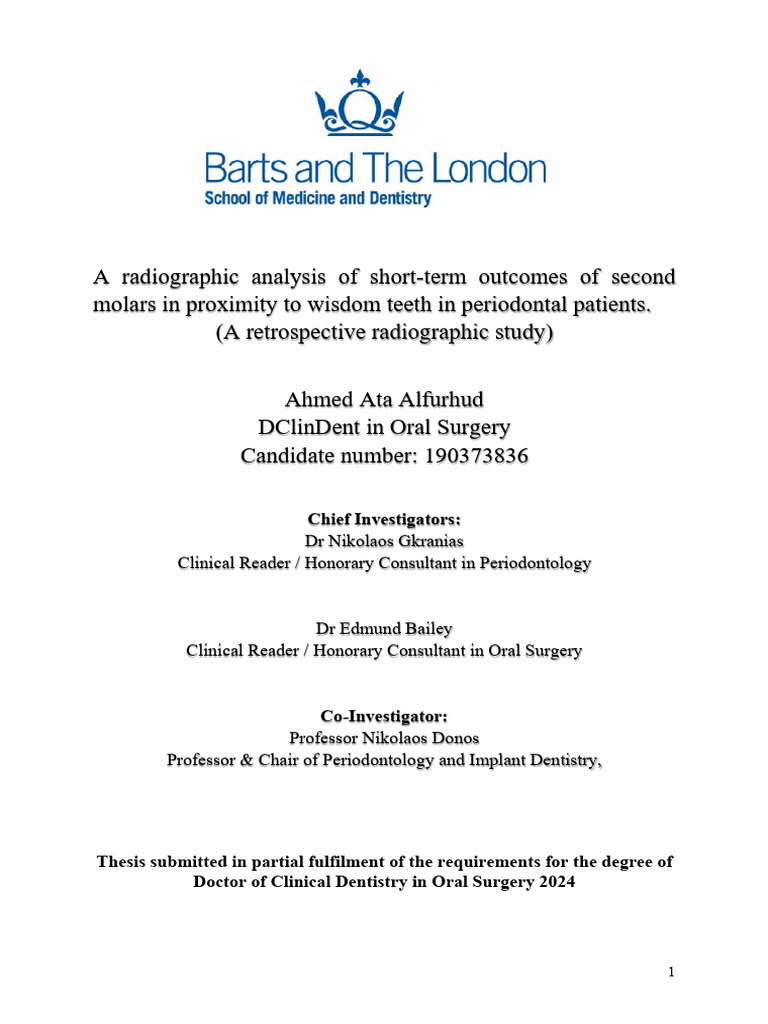 Final thesis. Ahmed DClinDent 2024. | PDF | Thesis | Periodontology
