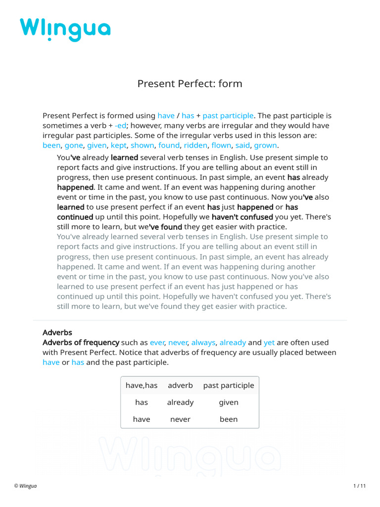 016 Present Perfect - What Have You Done | PDF | Perfect (Grammar) | Verb