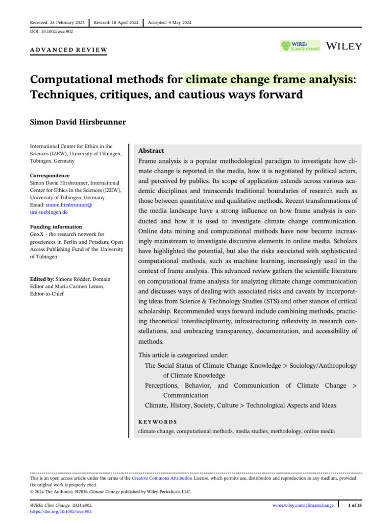 Computational Methods for Climate Change Frame Ana | PDF | Framing ...