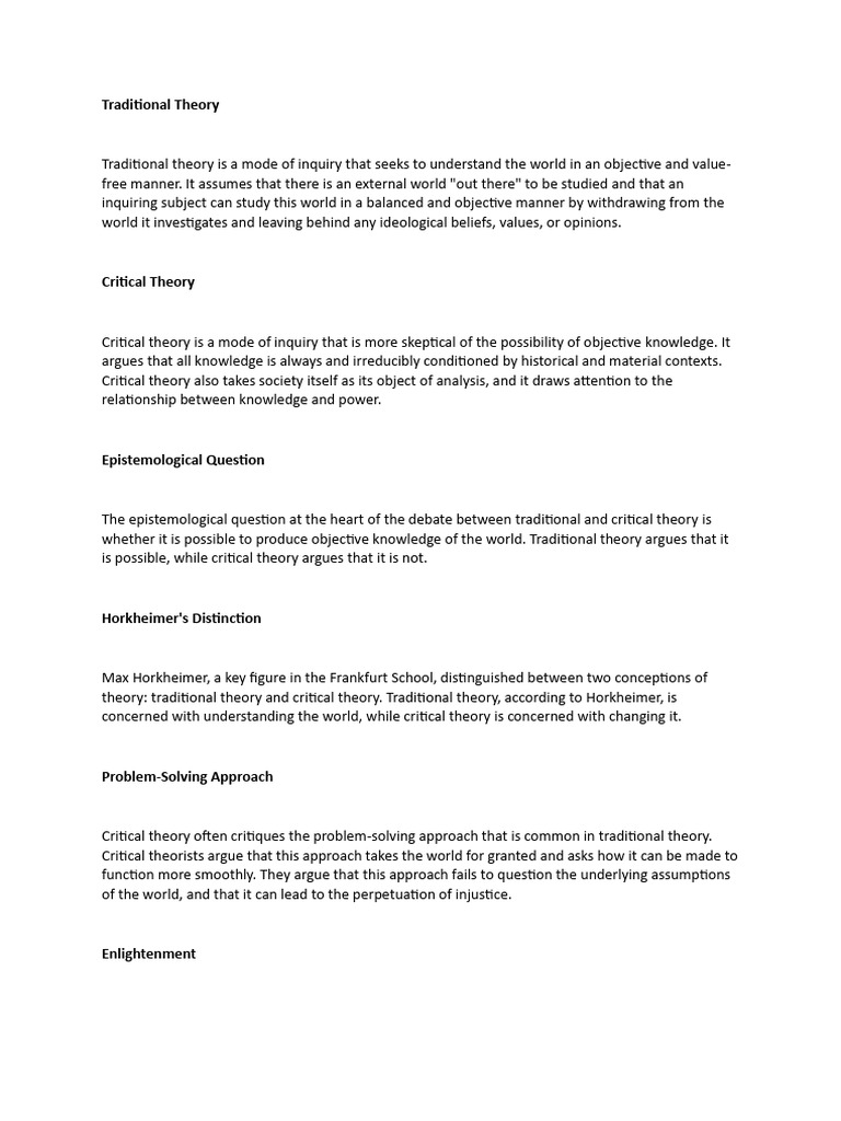 Traditional vs. Critical Theory Explained | PDF | World Systems Theory ...