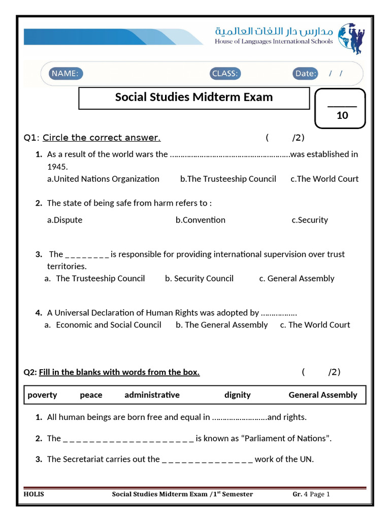 Social_Studies_ Mid Term Exam First Semester 2024 | PDF | Government ...