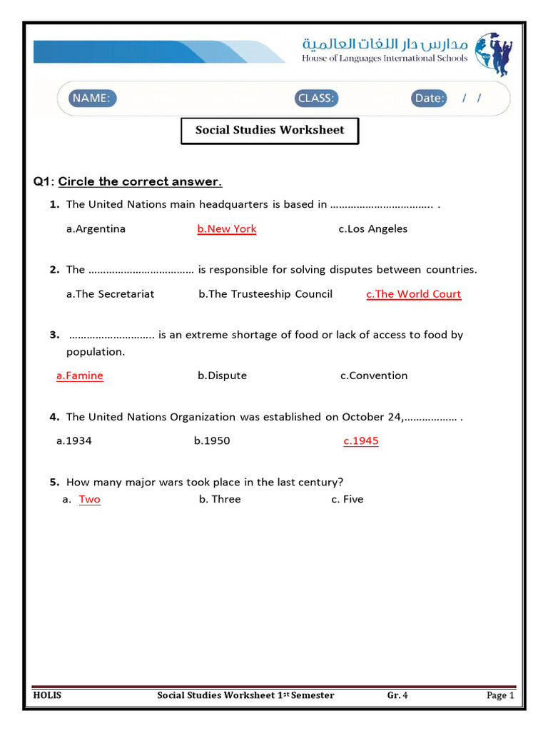 Social Worksheet First Semester 2024 | PDF | United Nations ...