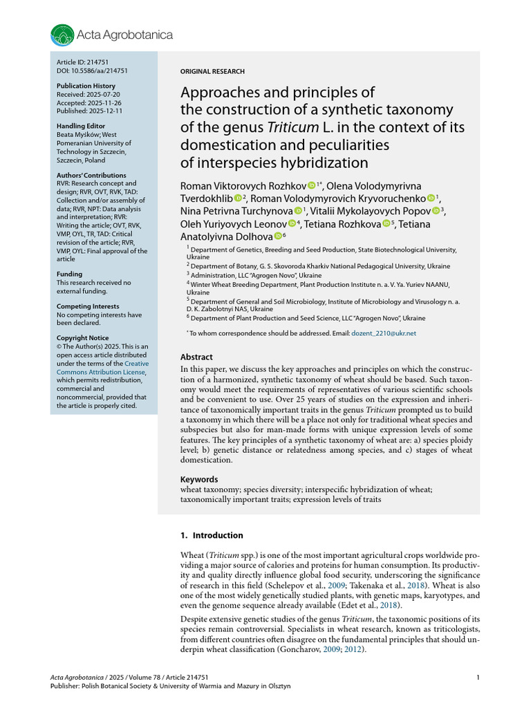 Construction of A Synthetic Taxonomy of The Genus Triticum L | PDF ...
