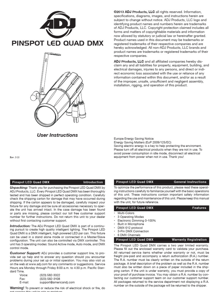 Pinspot LED Quad DMX User Manual | PDF | Electrical Engineering ...
