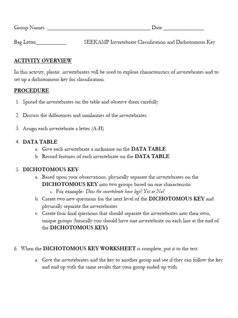 0 Invertebrate Classification Dichotomous Key | PDF