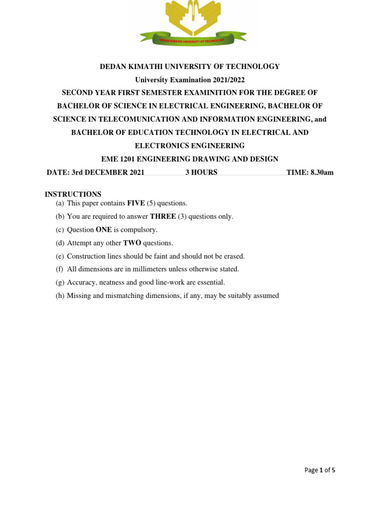 Engineering Drawing Exam Questions | PDF | Mechanics