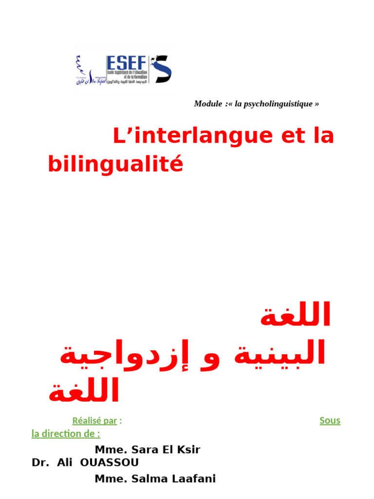 Interlangue et Bilinguisme en Psycholinguistique | PDF