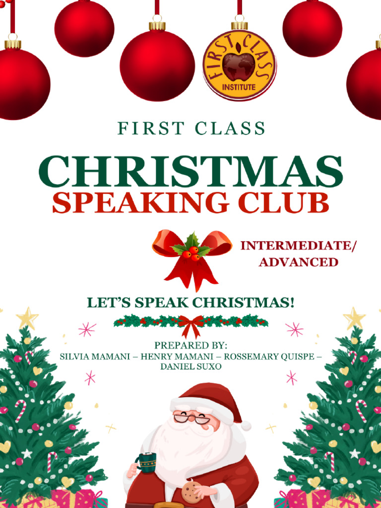 christmas speaking club intermediate:advance for students material ...