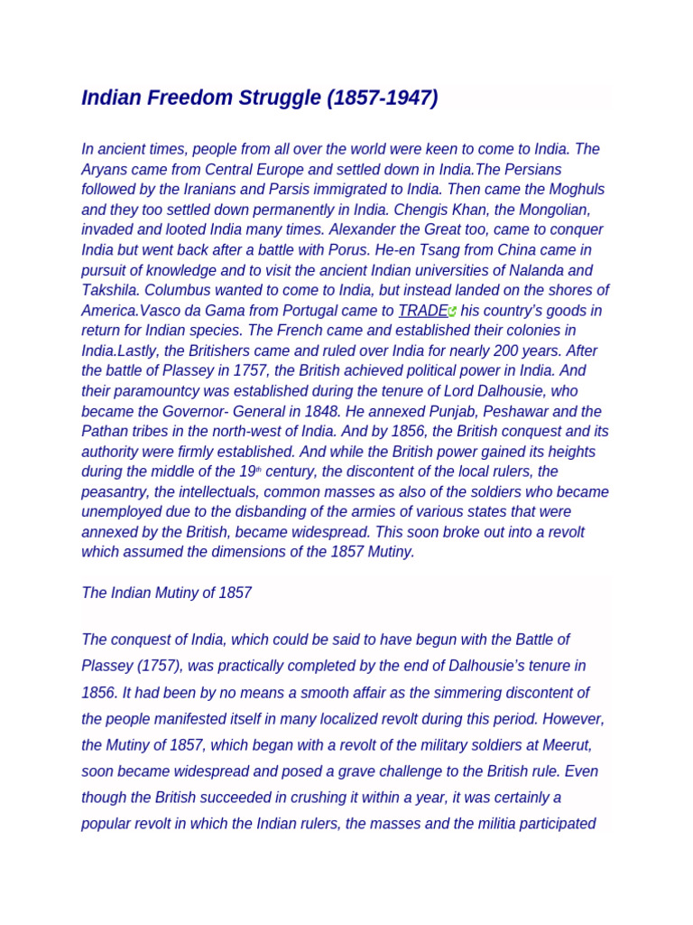 Indian Freedom Struggle Overview (1857-1947) | PDF | Mahatma Gandhi ...