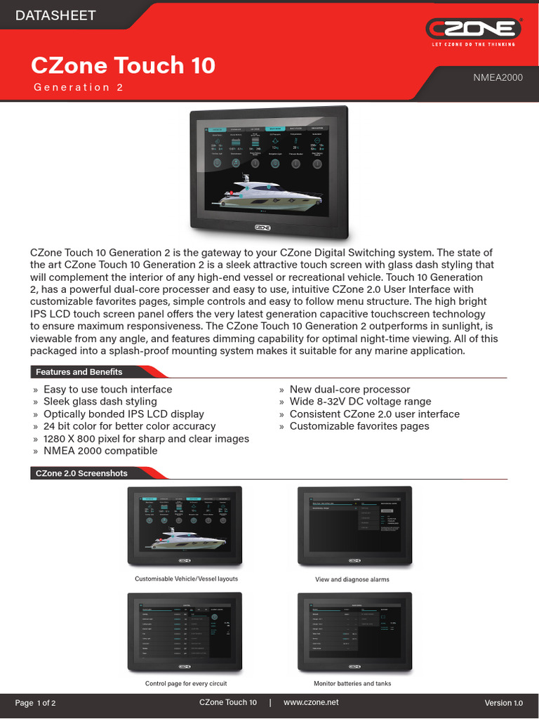 CZone Touch 10 Gen 2 Overview | PDF | Touchscreen | Liquid Crystal Display