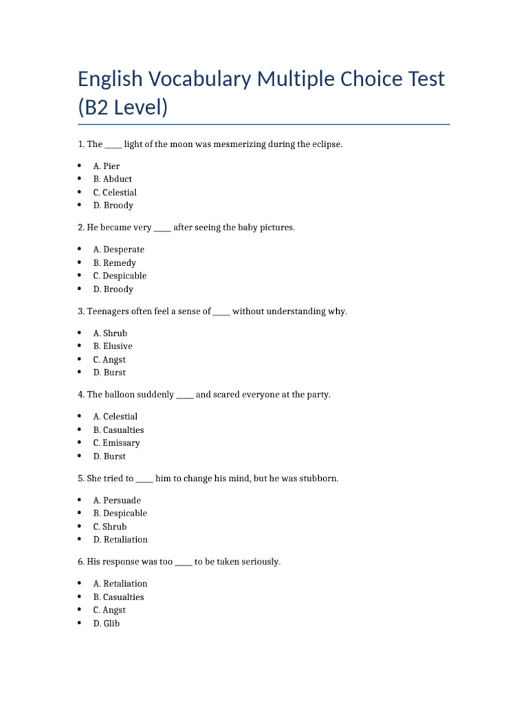 B2 Level English Vocabulary Quiz | PDF | Chess Theory | Chess