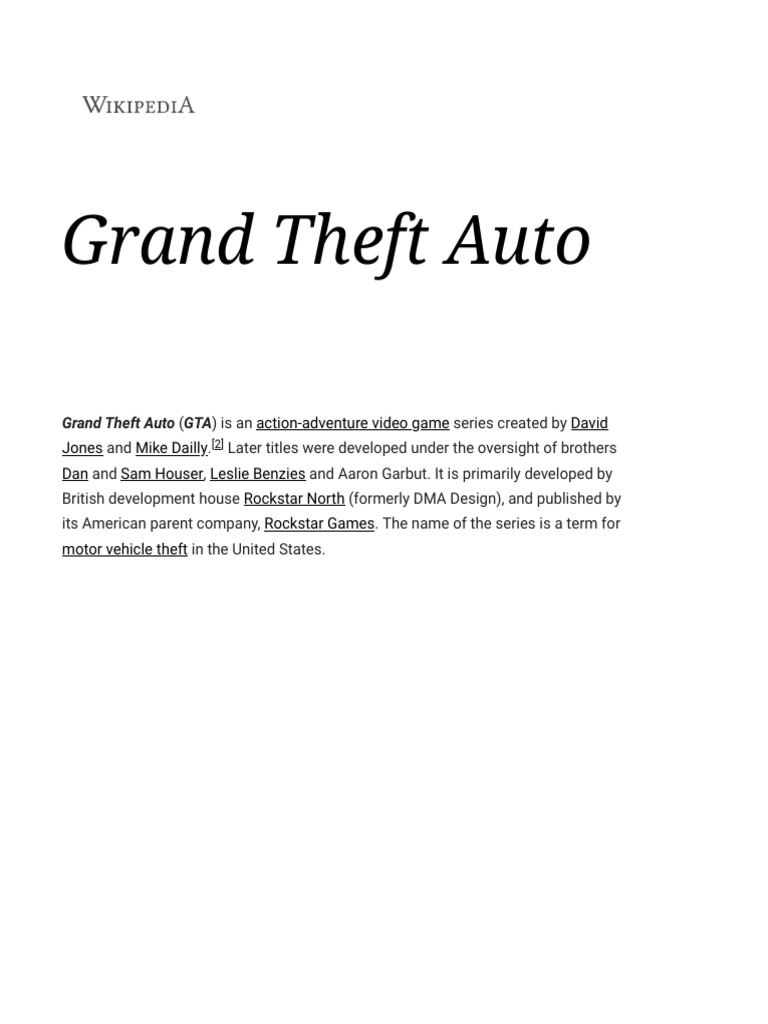 Grand Theft Auto - Wikipedia | PDF | Video Games
