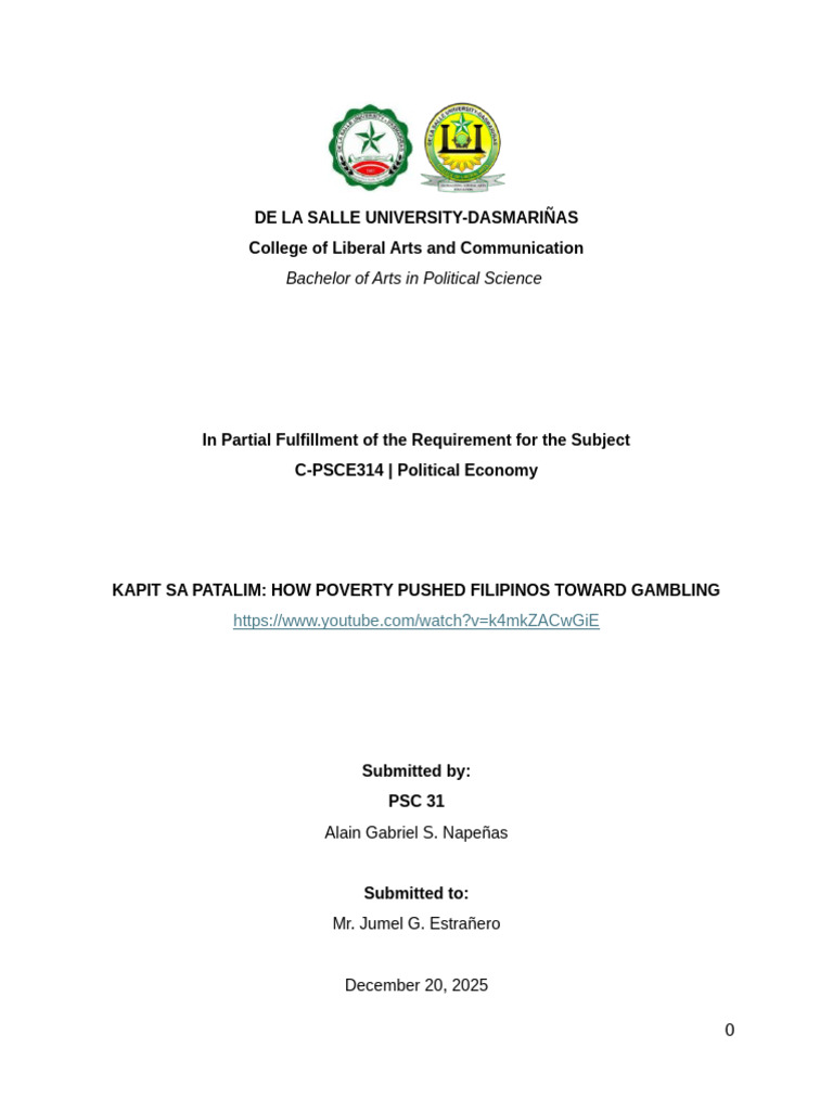Kapit Sa Patalim: How Poverty Pushes Filipinos Toward Gambling | PDF ...