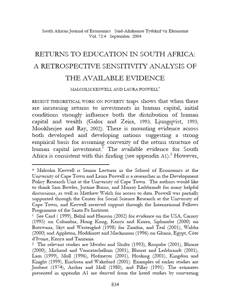 Week 4 Keswell - Poswell Returns To Education | PDF | Ordinary Least ...