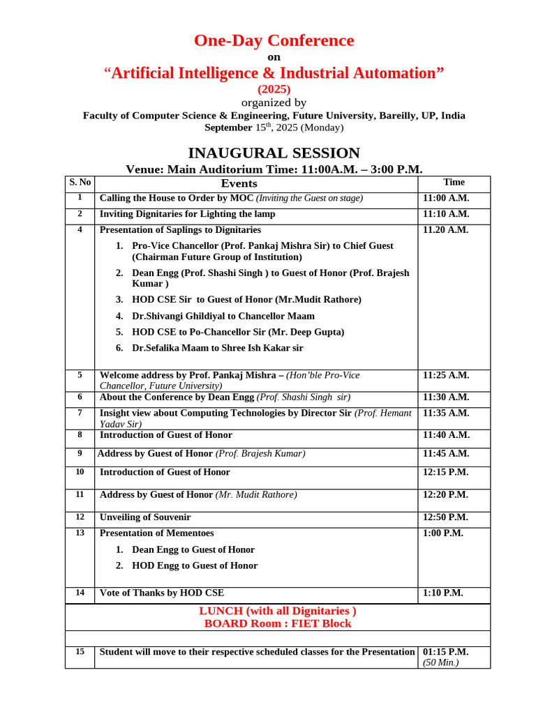 Conference Schedule 2025-FIET Future University | PDF