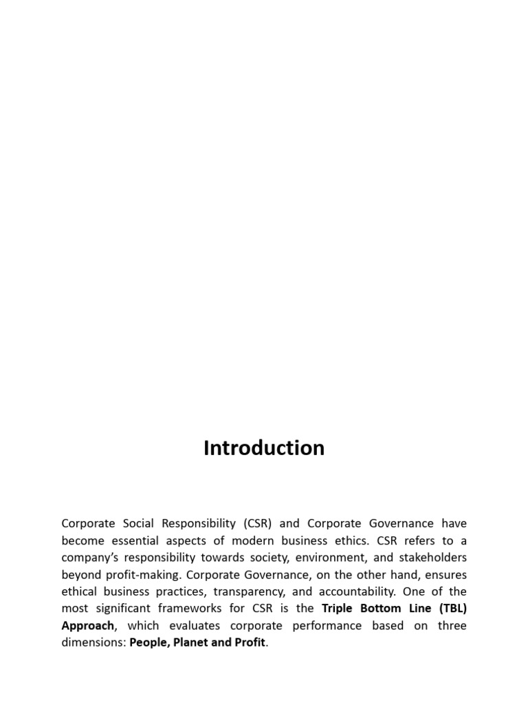 Class 11 - CSR and Corporate Governance Triple Bottom Line Approach To ...