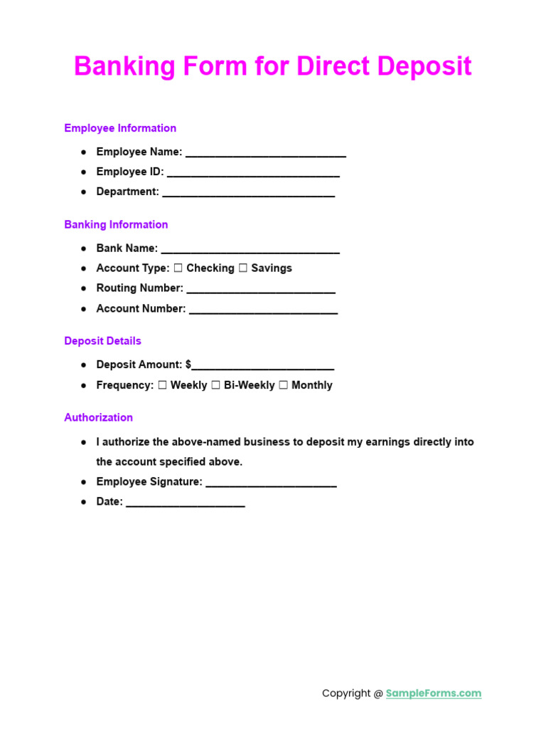 Banking Form For Direct Deposit | PDF
