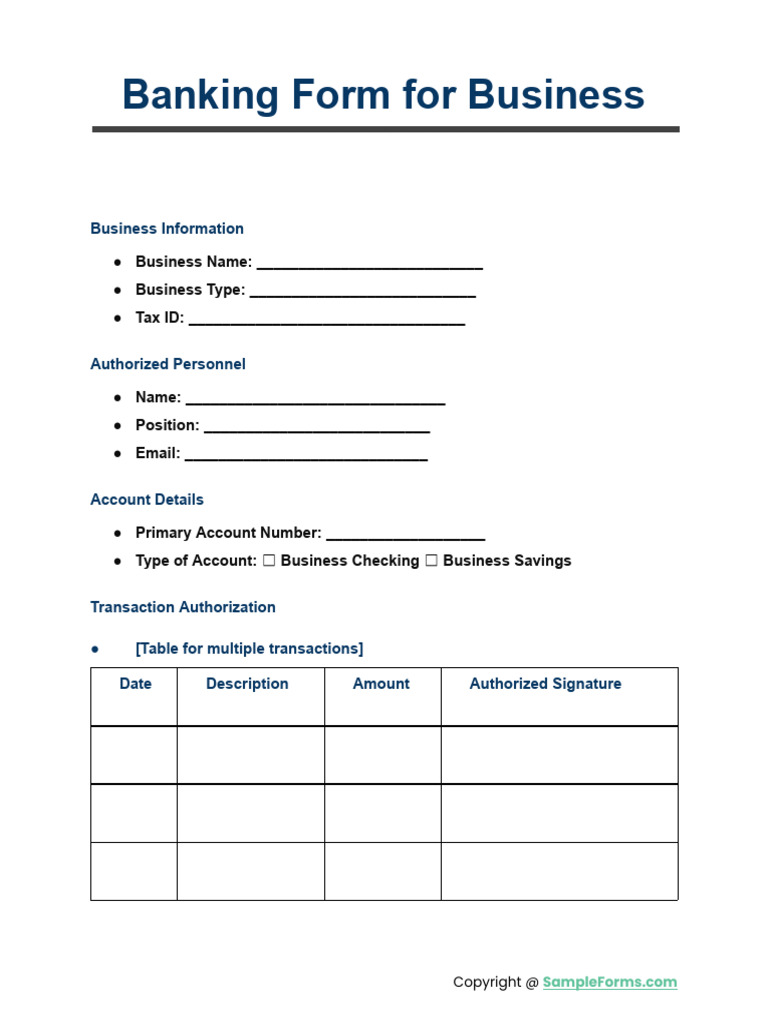 Banking Form For Business | PDF