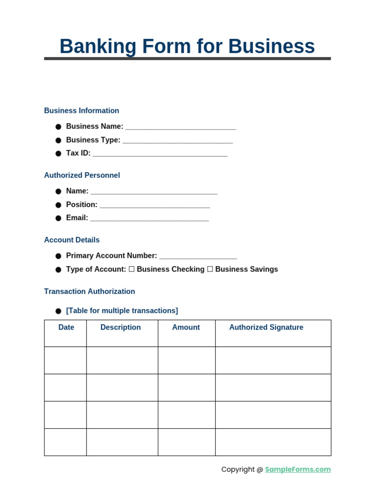 Business Banking Authorization Form | PDF