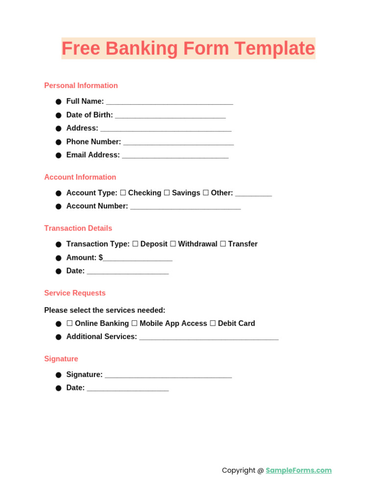 Free Banking Form Template | PDF